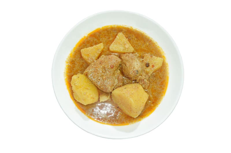 Pork Curry with Slice Potato and Pineapple or Mussaman on Plate Stock ...