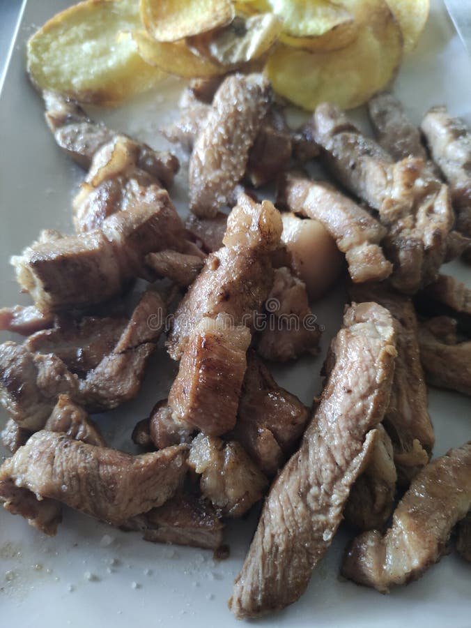 Pork Cut into Strips with Fries Stock Image - Image of beef, meal ...