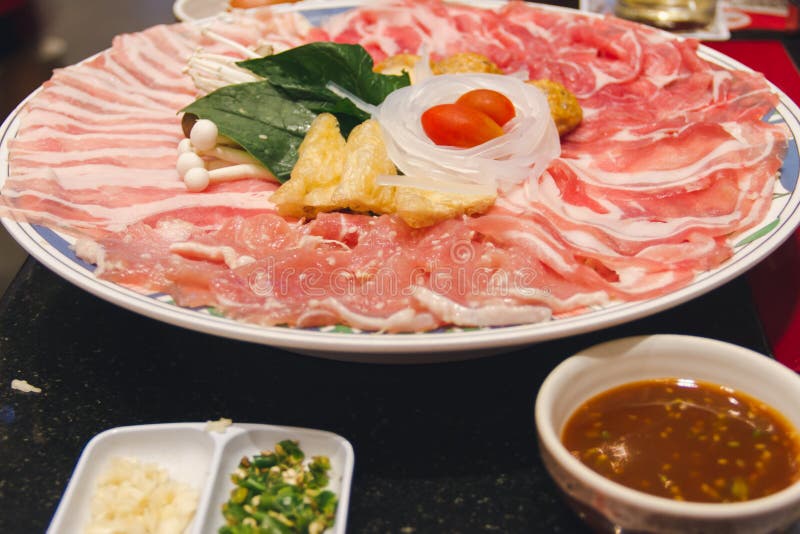 Pork in the Dish for a Suki Pot Stock Image - Image of soup, plate ...