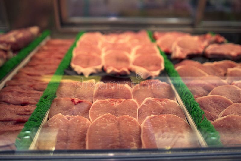 Pork Display in Butcher Shop Stock Image - Image of nutrition, fresh ...