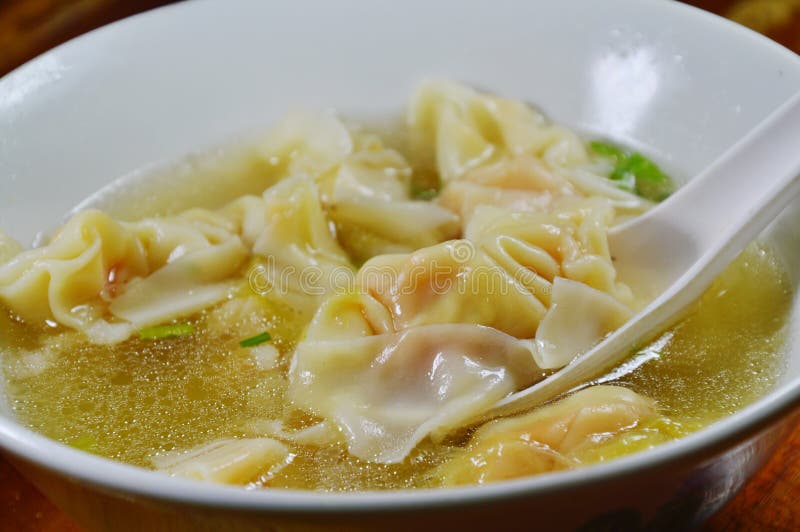 Pork Dumpling in Clear Soup on Spoon Stock Photo - Image of parsley ...