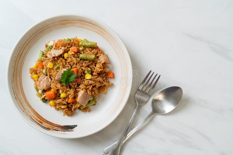 Pork Fried Rice on White Plate Stock Image - Image of dinner, nutrition ...