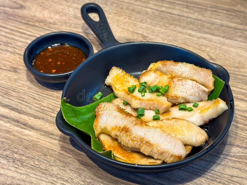 Pork grilled on the plate stock image. Image of space - 366324073