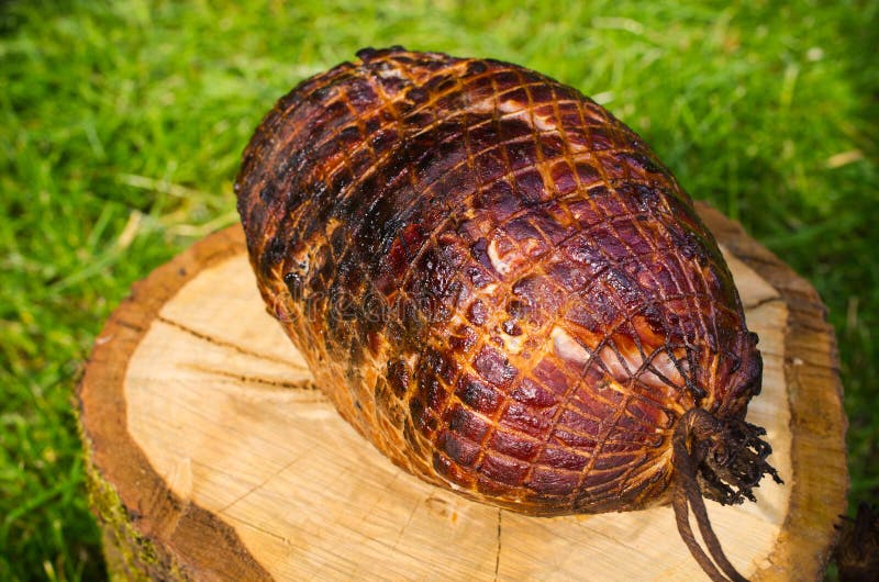 Pork ham baked on bbq stock image. Image of meat, roasted - 86076107