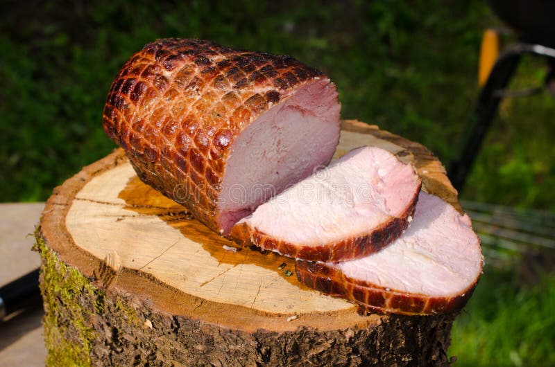 Pork ham baked on bbq stock photo. Image of fresh, slice - 86076176