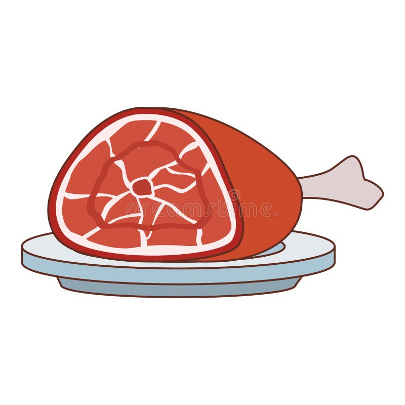 Pork ham on dish stock vector. Illustration of element - 147544472