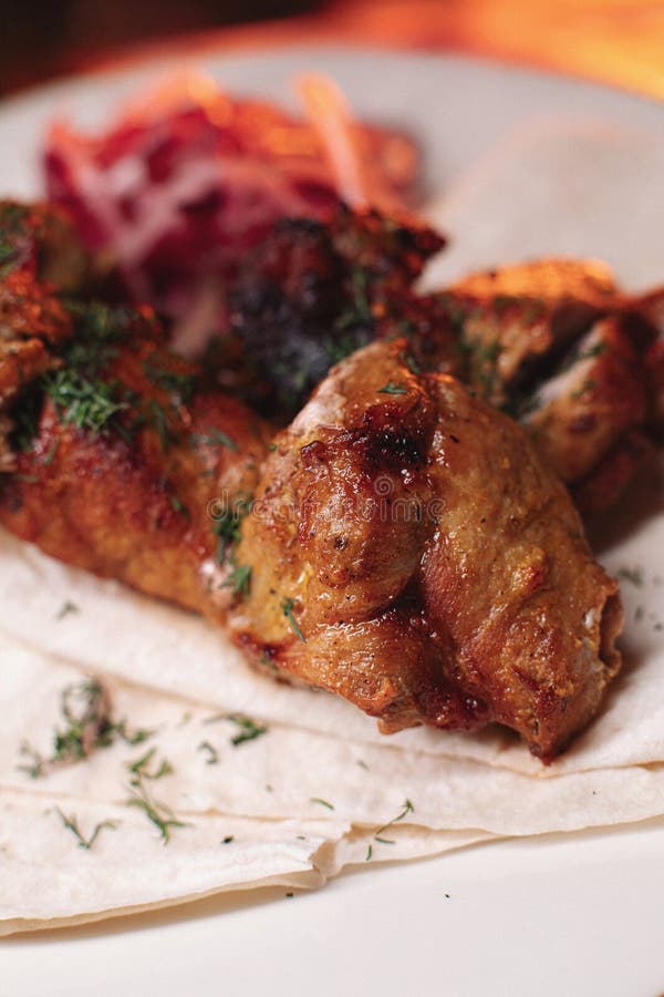 Pork Kebab on a Plate. Juicy Delicious Food Stock Photo - Image of ...