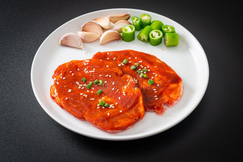 Pork Korean Marinated or Fresh Pork Raw Marinated with Korean Spicy ...