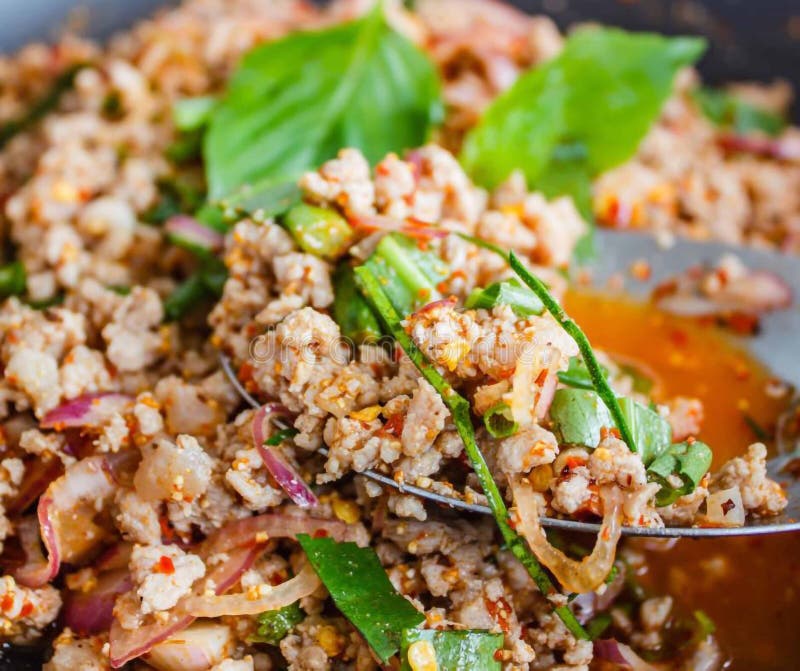 Pork Larb, Minced Pork Larb, Isaan Food Stock Image - Image of produce ...