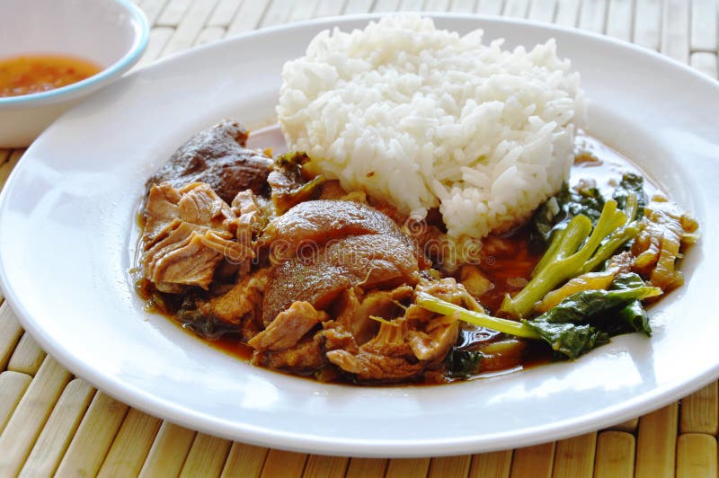 Pork Leg Stewed with Rice and Chili Vinegar Sauce Stock Photo - Image ...