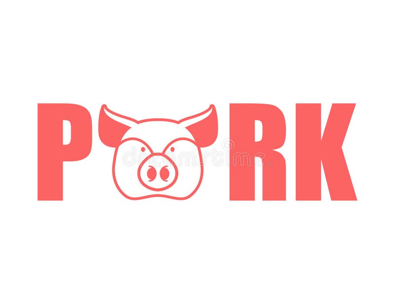 Pork Lettering Emblem. Head Pig and Letters Isolated Stock Vector ...