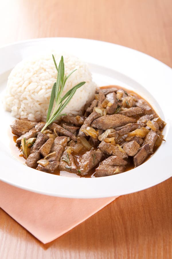 Pork Liver with Rosemary and Rice Stock Image - Image of grilled ...