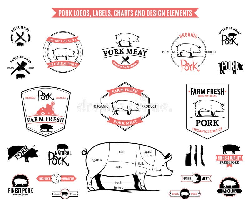 Pork Logos, Labels, Charts and Design Elements Stock Vector ...