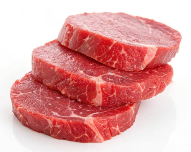 Raw Meat Sliced ??into Pieces, Steak on White Background Stock ...