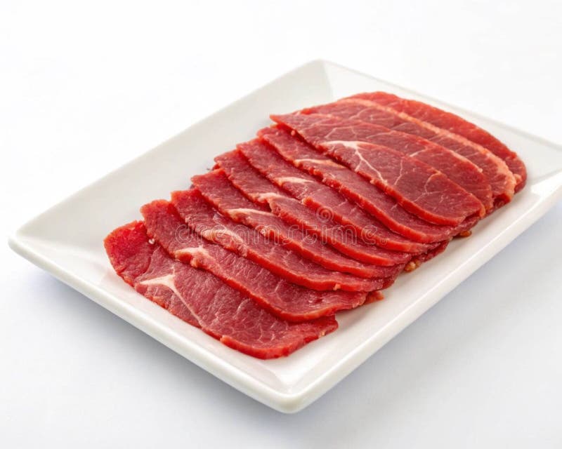 Raw Thinly Sliced ??meat Arranged on a White Plate, Shabu, Cooking, on ...