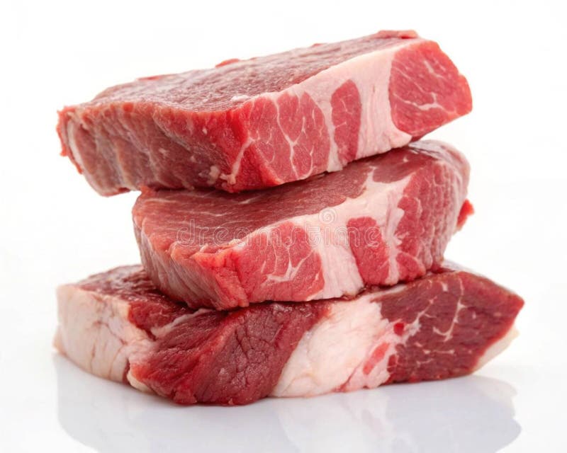 Raw Meat Sliced ??into Pieces, Steak on White Background Stock ...