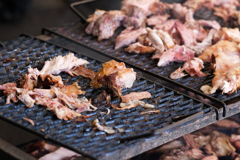 Pork meat on a grill stock photo. Image of cooking, grill - 393291836