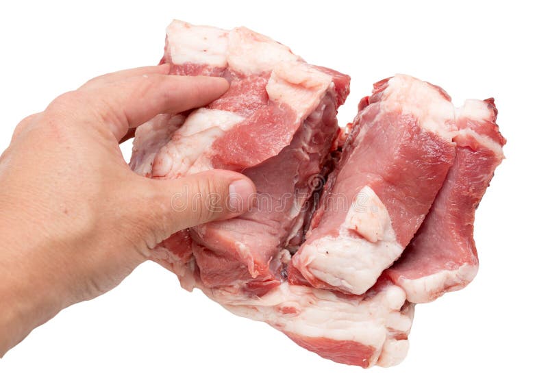 Pork Meat in a Hand on a White Background Stock Photo - Image of steak ...
