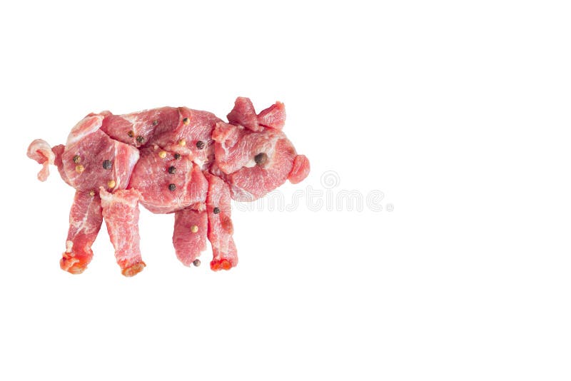 Pork Meat Isolate in the Shape of a Pig on a White Background Stock ...