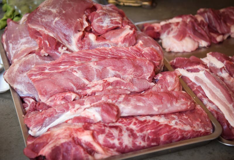 Pork meat in the market stock photo. Image of cook, grease - 120515264