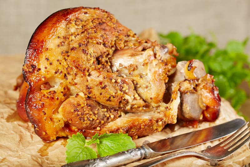 Pork Meat Roasted with Mustard Stock Image - Image of pork, dinner ...