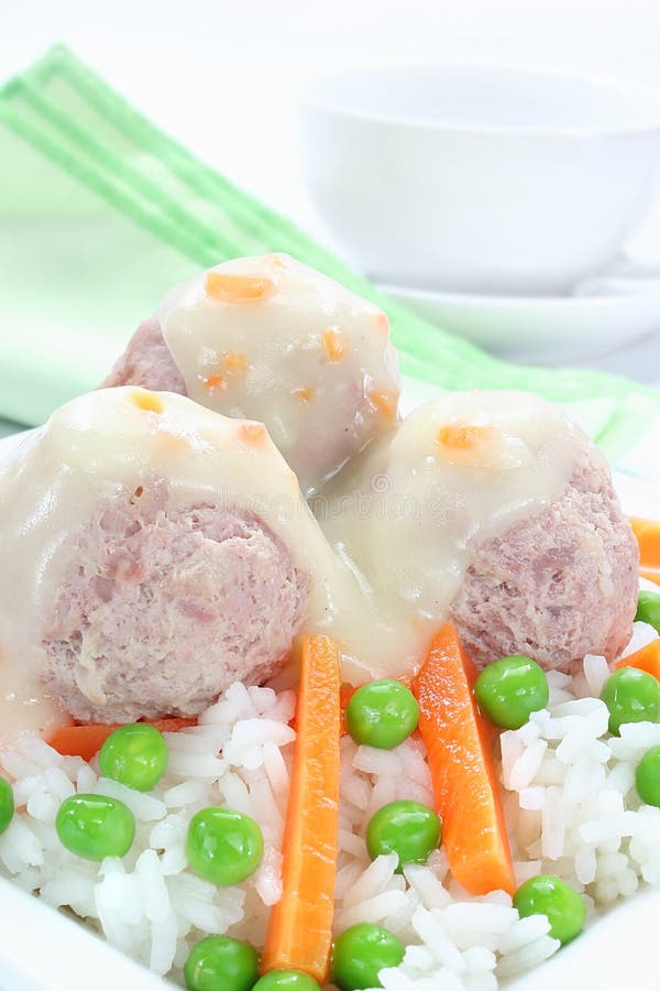 Pork meatballs with rice stock photo. Image of cutlets - 37412264