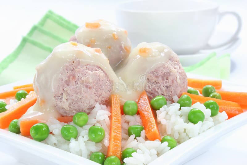 Pork meatballs with rice stock photo. Image of sauce - 37412290