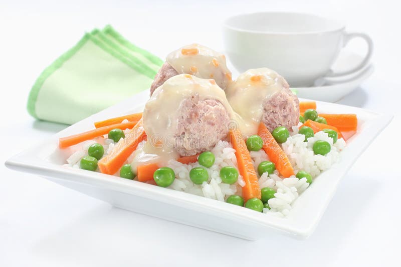 Pork meatballs with rice stock image. Image of taste - 37437089