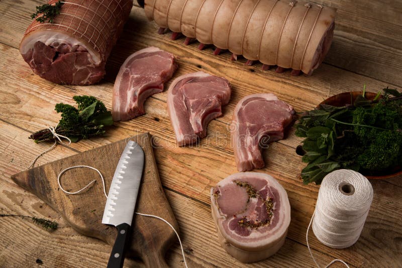 Pork Products on a Table stock image. Image of board - 96346801
