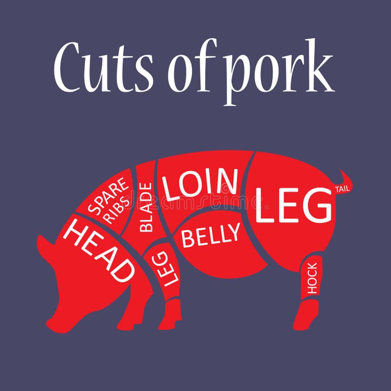 Pork Red Silhouette, Pork Cuts Chart. Cuts of Pork Butcher Chart Stock ...