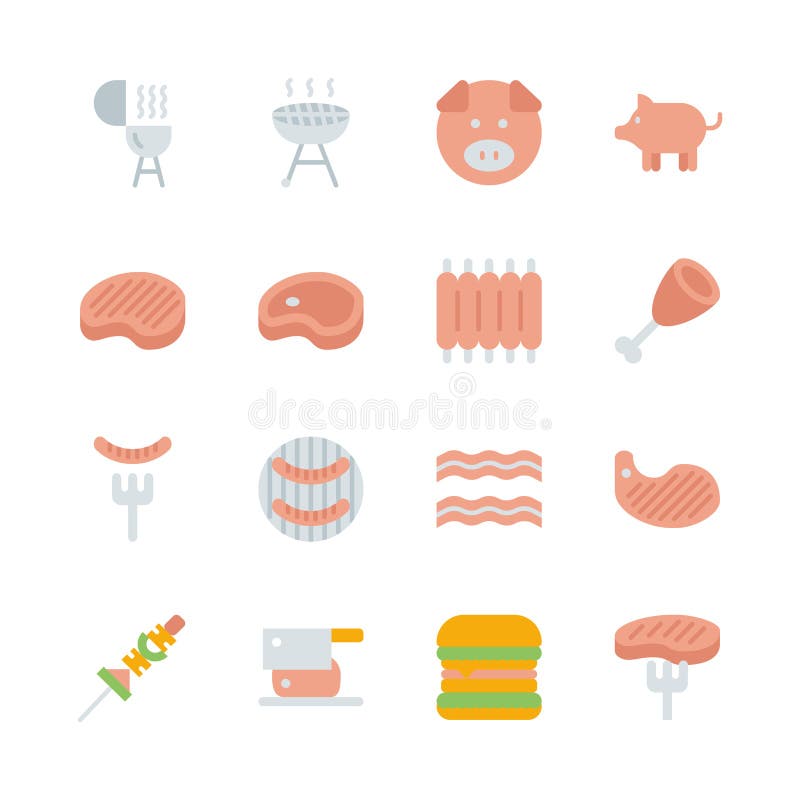 Pork Related in Flat Icon Set.Vector Illustration Stock Vector ...