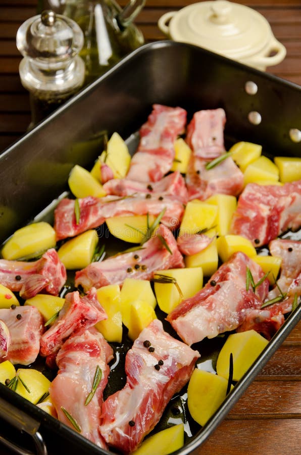 Pork ribs in a baking mold stock photo. Image of mill - 27847990