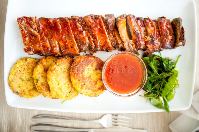 Pork Ribs and Barbecue Sauce As Main Dish Stock Image - Image of ...