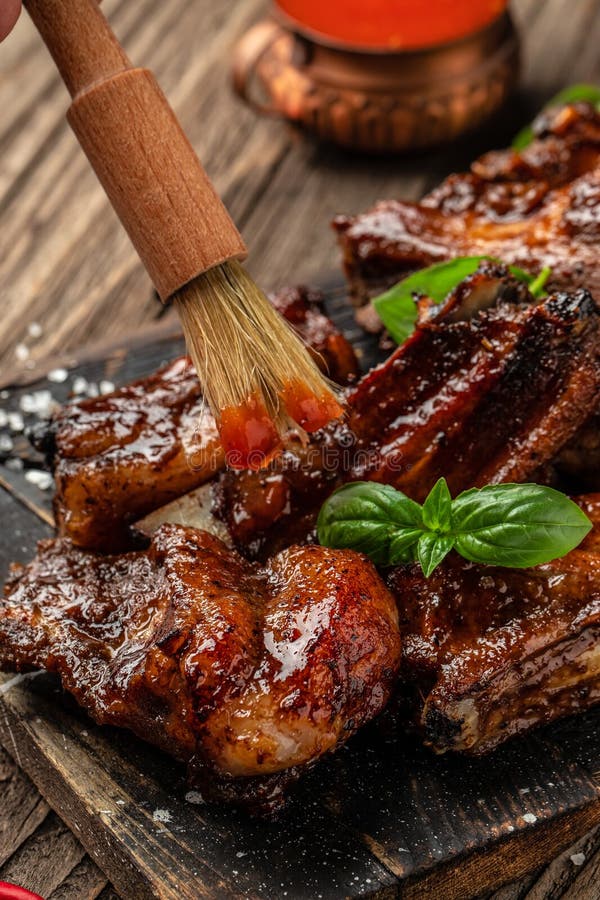 Pork Ribs in Barbecue Sauce. Vertical Image. Top View Stock Photo ...