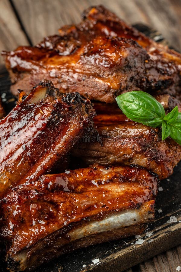 Pork Ribs in Barbecue Sauce. Vertical Image. Top View Stock Photo ...