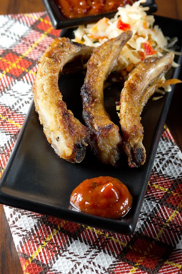 Pork Ribs with Cabbage Salad Stock Image - Image of roasted, prepared ...