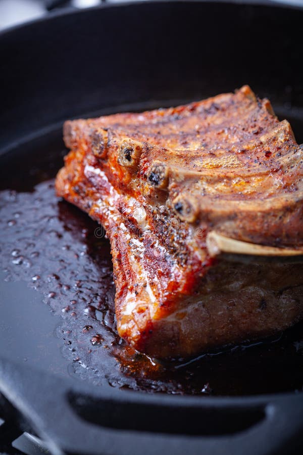 Pork Ribs on a Cast-iron Skillet Stock Image - Image of meat, castiron ...
