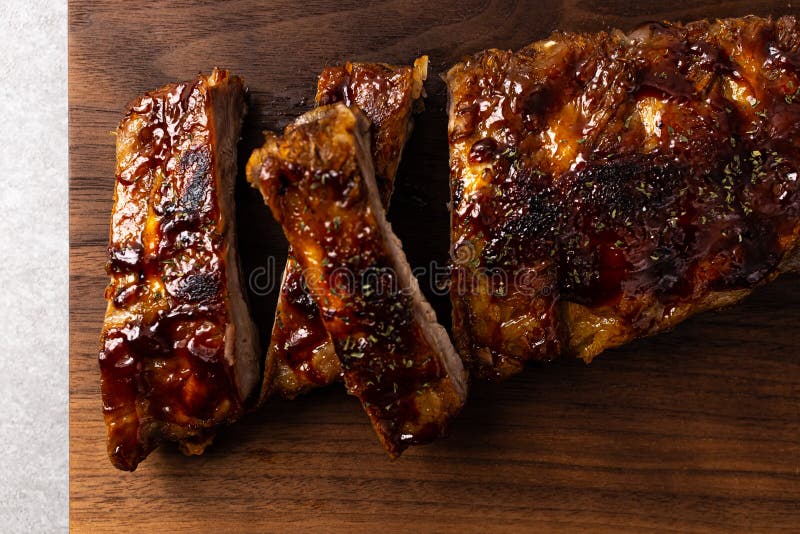 Pork Ribs Marinated and Barbecued Stock Image - Image of pork ...