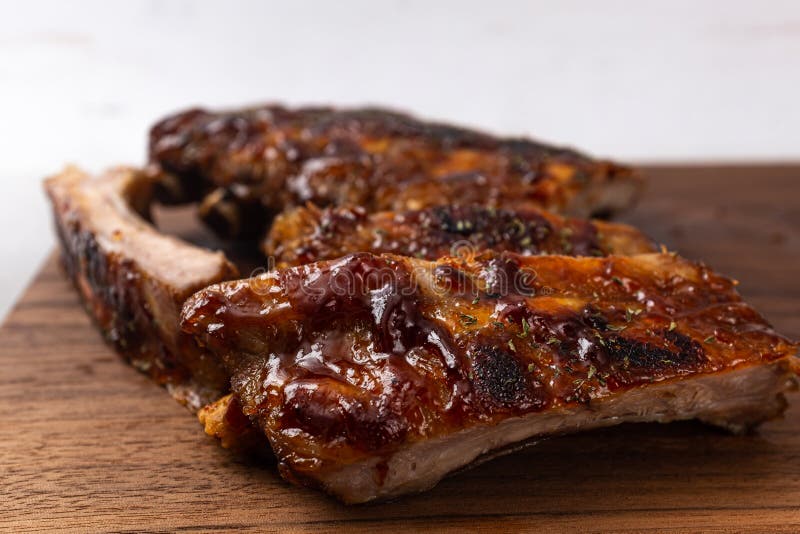 Pork Ribs Marinated and Barbecued Stock Photo - Image of barbecued ...