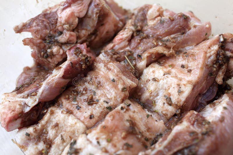 Pork Ribs Marinated in Herbs Stock Photo - Image of glass, herb: 50348066