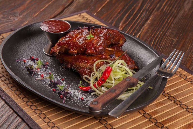 A Pork ribs with sauce stock image. Image of barbeque - 167158085