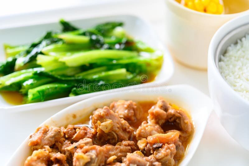 Pork Ribs and Vegetable and Maize Soup and Rice As a Meal Stock Photo ...