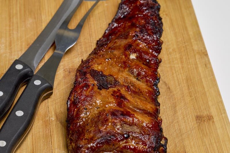 Pork Ribs on a Wooden Chopper Stock Image - Image of cooking, steak ...
