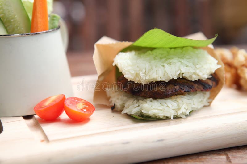 Pork rice burger stock image. Image of thai, cuisine - 141567425