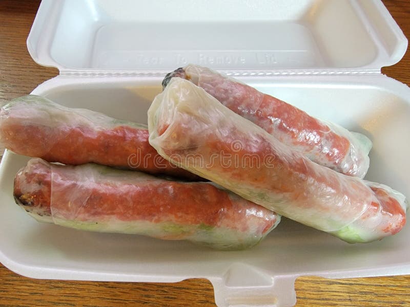 Pork and Rice Paper Vietnamese Rolls in Container Stock Photo - Image ...