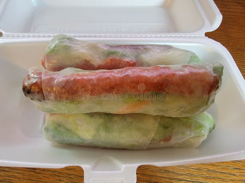 Pork and Rice Paper Vietnamese Rolls in Container Stock Photo - Image ...