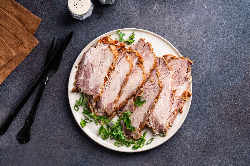 Pork Roast, Slices of Meat in Plate Stock Image - Image of lunch ...