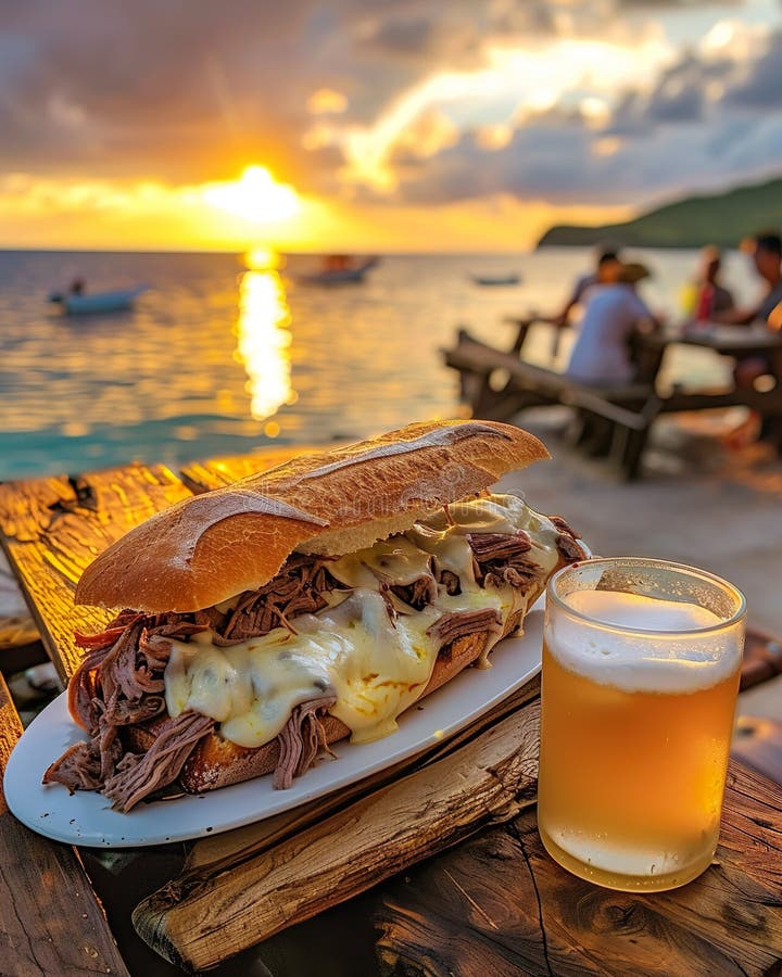 Pork Sandwich Topped with Melted Cheese is Served on a Rustic Wooden ...