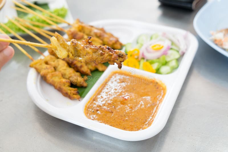 Pork Satay - with Peanut Dipping Sauce Recipe Stock Photo - Image of ...