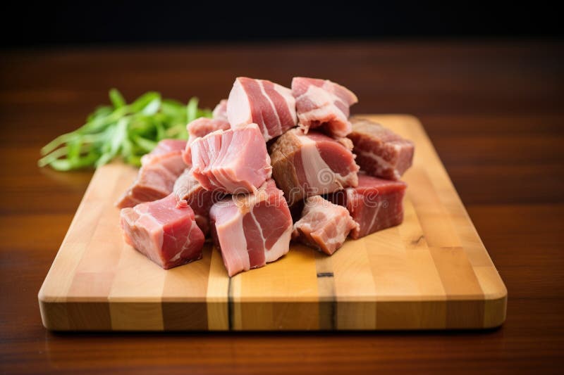 Pork Shoulder Cut into Cubes on Board Stock Photo - Image of pork ...